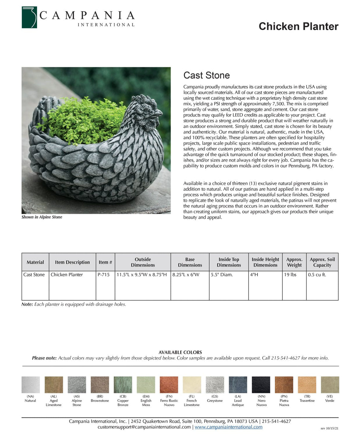 Chicken Cast Stone Garden Planter