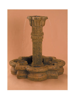 Plinth Column Garden Fountain in Quatrefoil Basin - Small