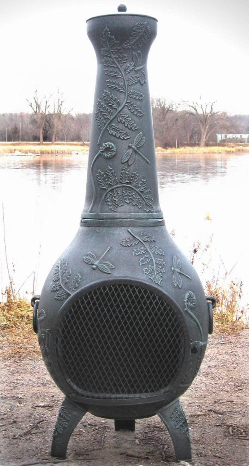 The Blue Rooster Dragonfly Chiminea in Cast Aluminum