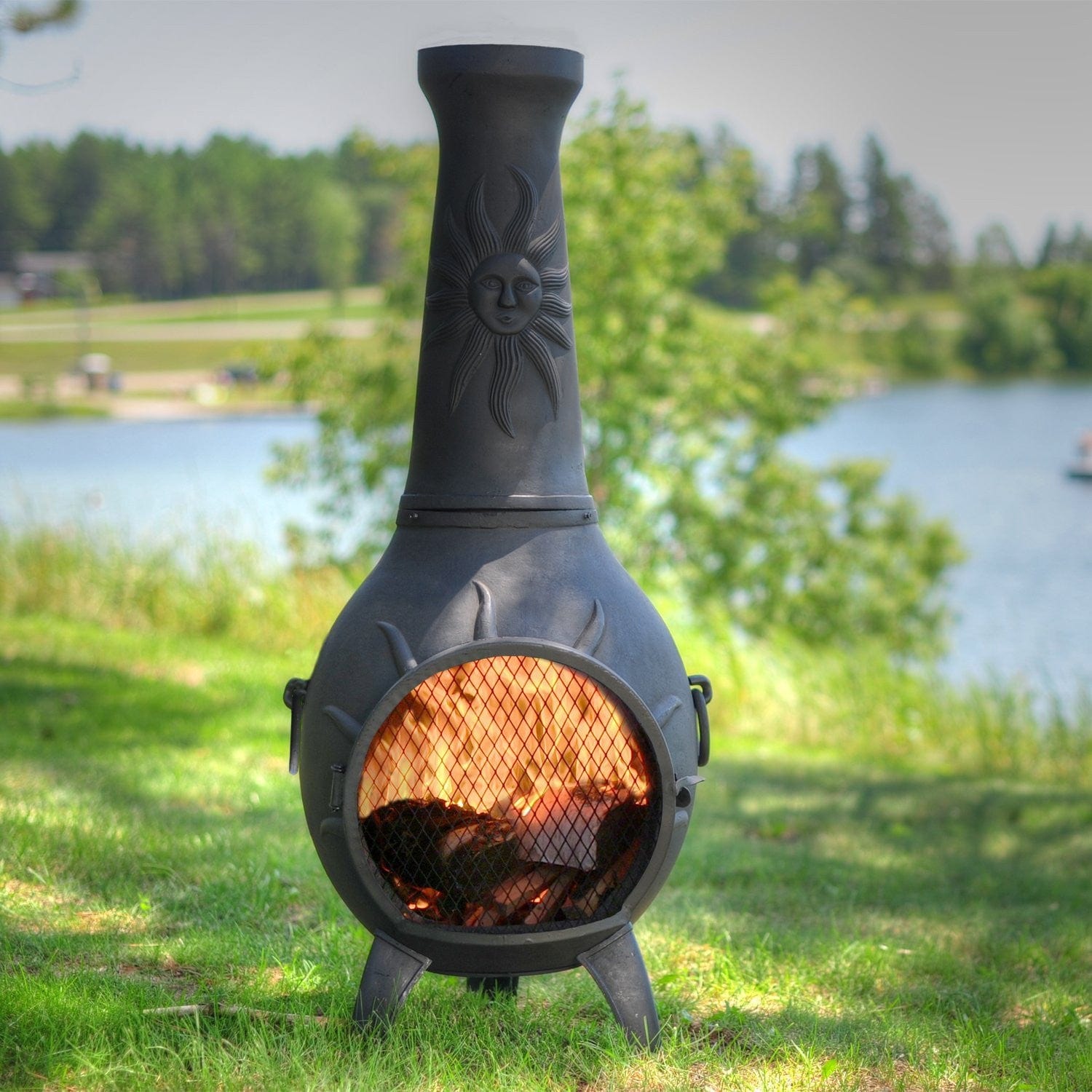 The Blue Rooster Sun Stack Chiminea in Cast Iron