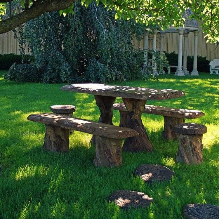 Woodland Cast Stone Table Set | Outdoor Furniture Set - 25 Colors